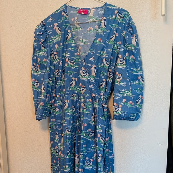 Dresses | Unique Puffin Coastal Cottagecore Midi Wrap Dress Medium ...